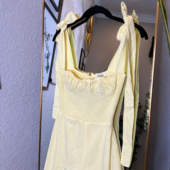 House of CB | Dresses | House Of Cb Rommi Lemon Linen Mix Shirred ...